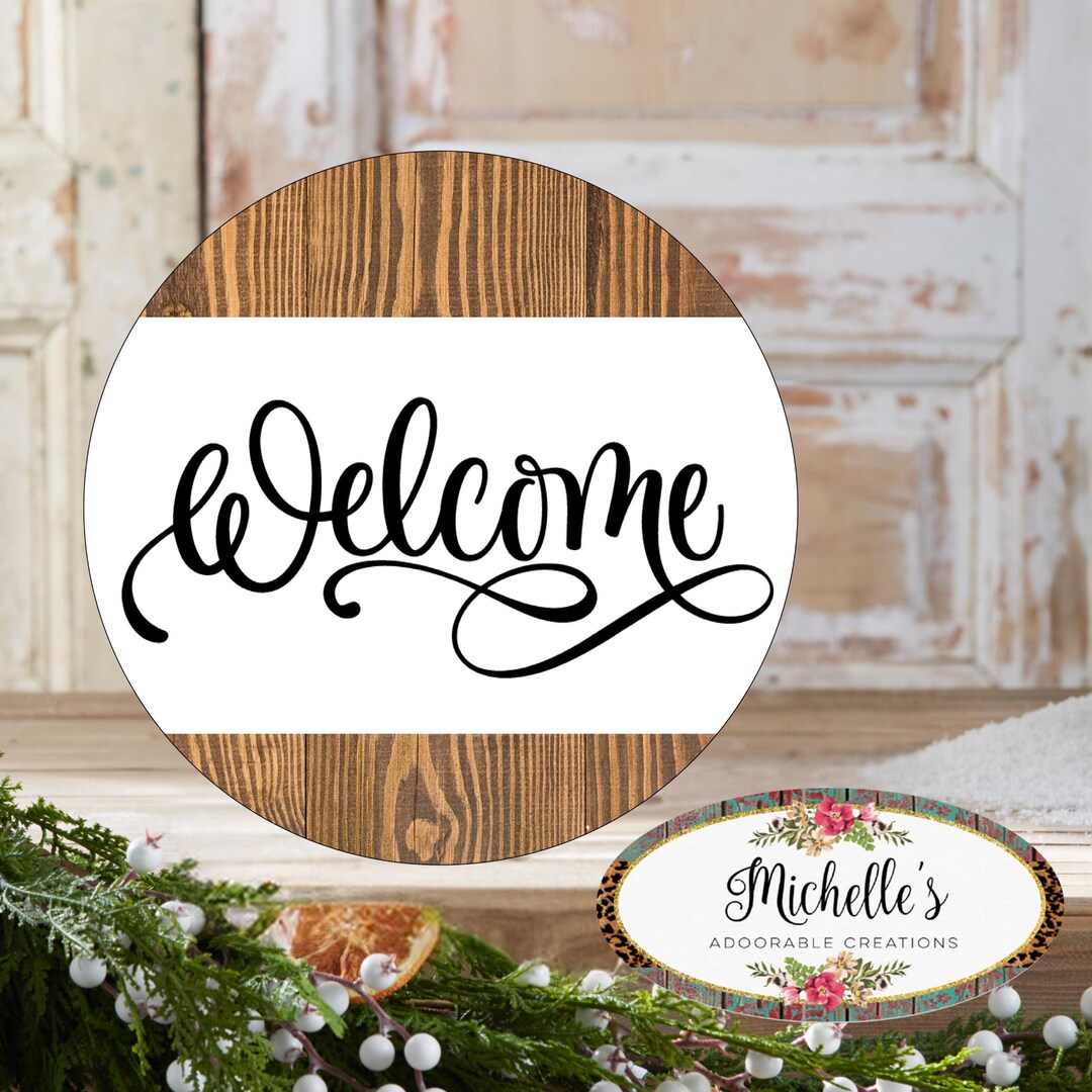 Welcome Faux Wood Round Sign - Etsy