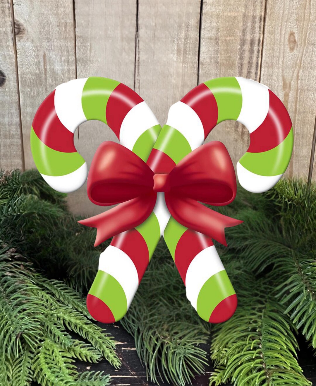 13in Metal Embossed Candy Canes: Lime Green/red - Etsy