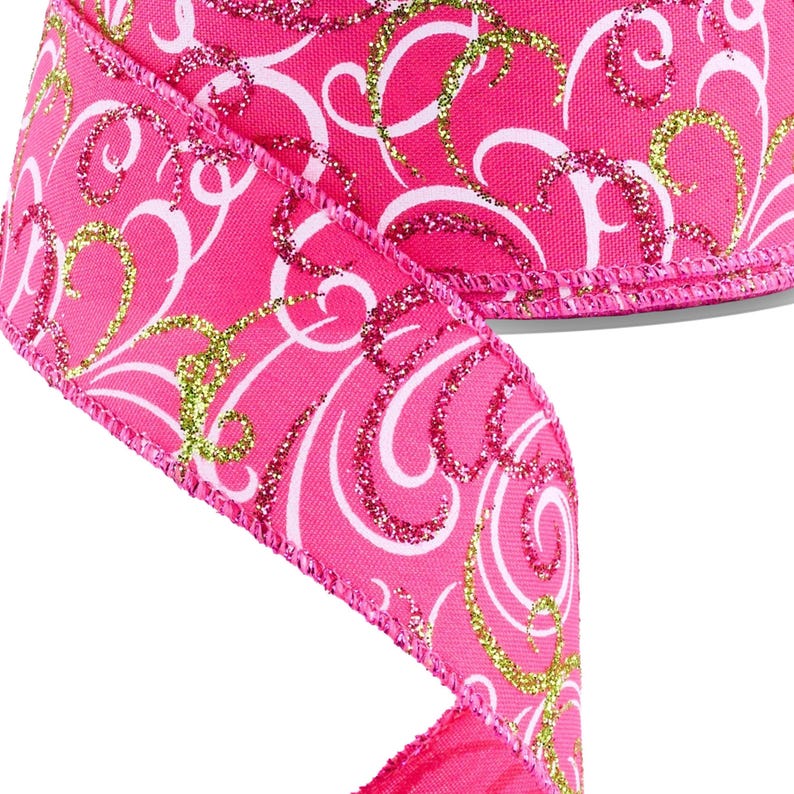 1.5in Multi Swirls Glitter Ribbon: Hot Pink/lime/white (10 Yard) - Etsy