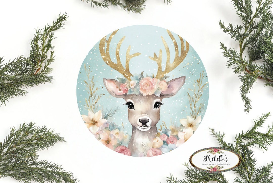 Pastel Watercolor Reindeer Christmas Sign Wreath Enhancement - Etsy