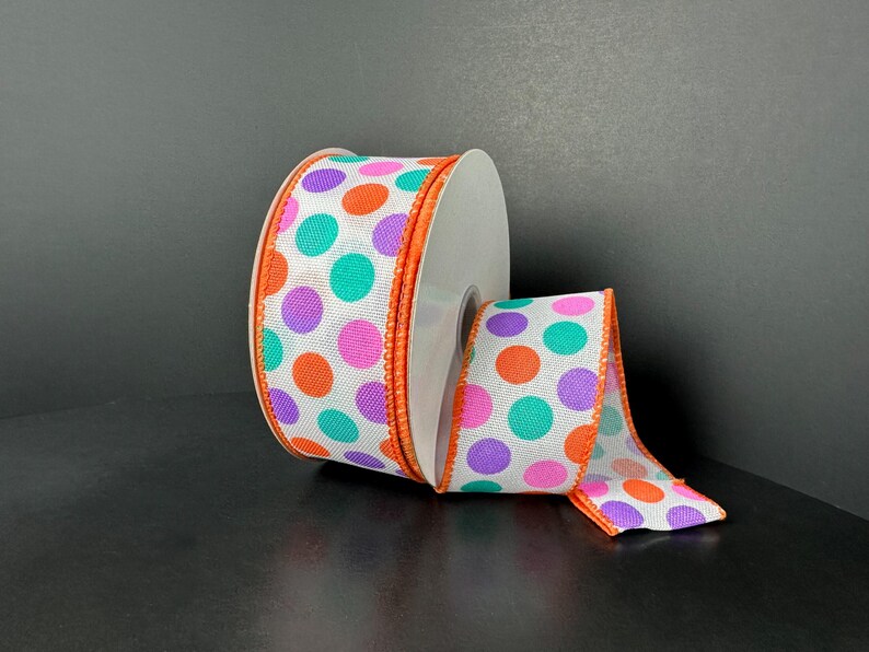 1.5in Stiff Linen Polka Dot Ribbon: Multi (10 Yards) - Etsy