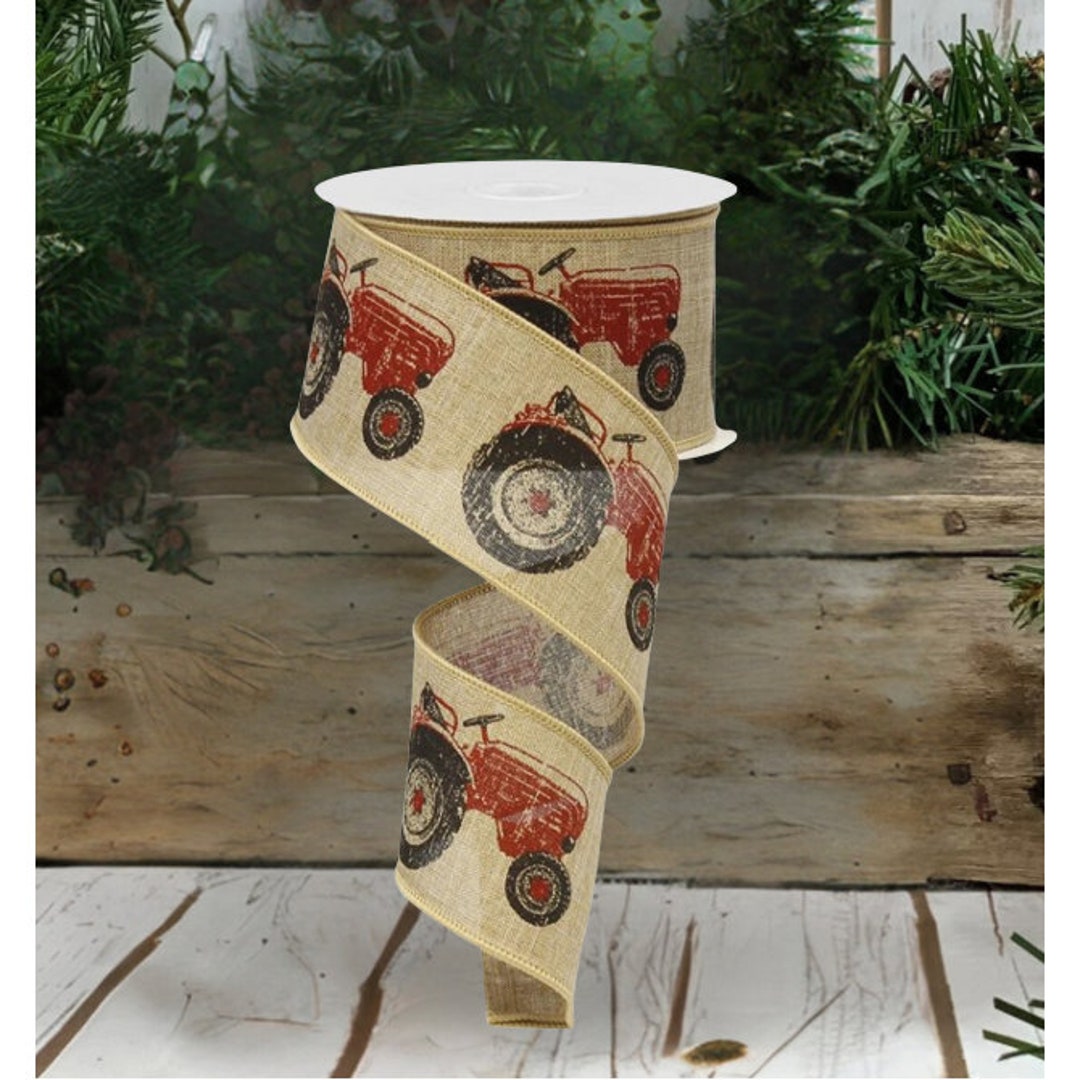 2.5in Tractor Ribbon: Light Beige & Red 10 Yards - Etsy