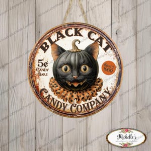 Halloween Vintage Black Cat Candy Company Round Sign - Etsy