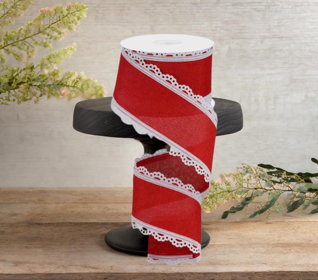 2.5in Scalloped Edge Ribbon: White/red (10 Yard) - Etsy