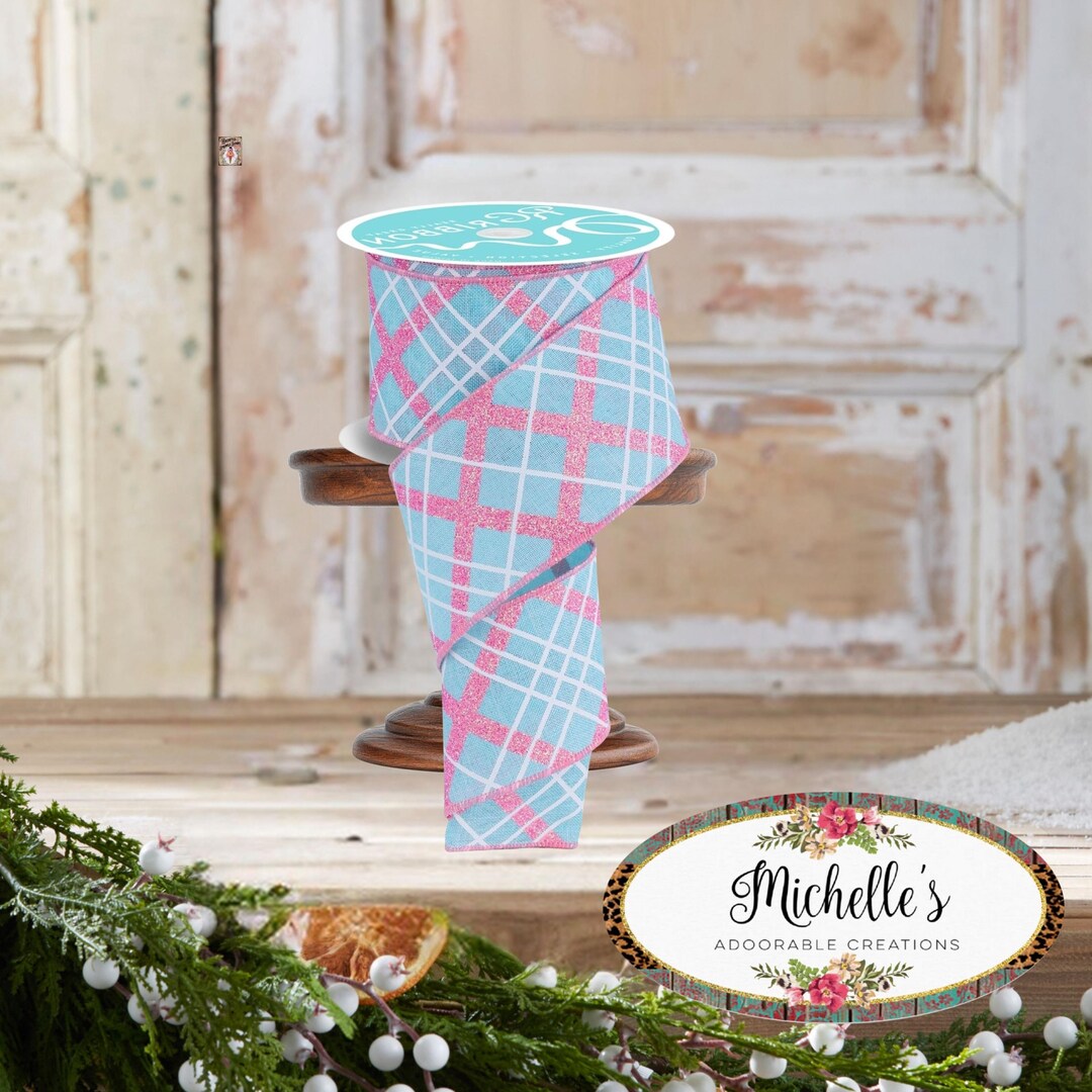 2.5in Diagonal Glitter Plaid Ribbon: Robin Egg (10 Yard) - Etsy