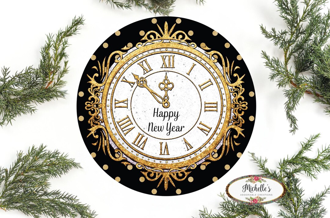 Happy New Year Clock Sign - Wreath Enhancement - Etsy