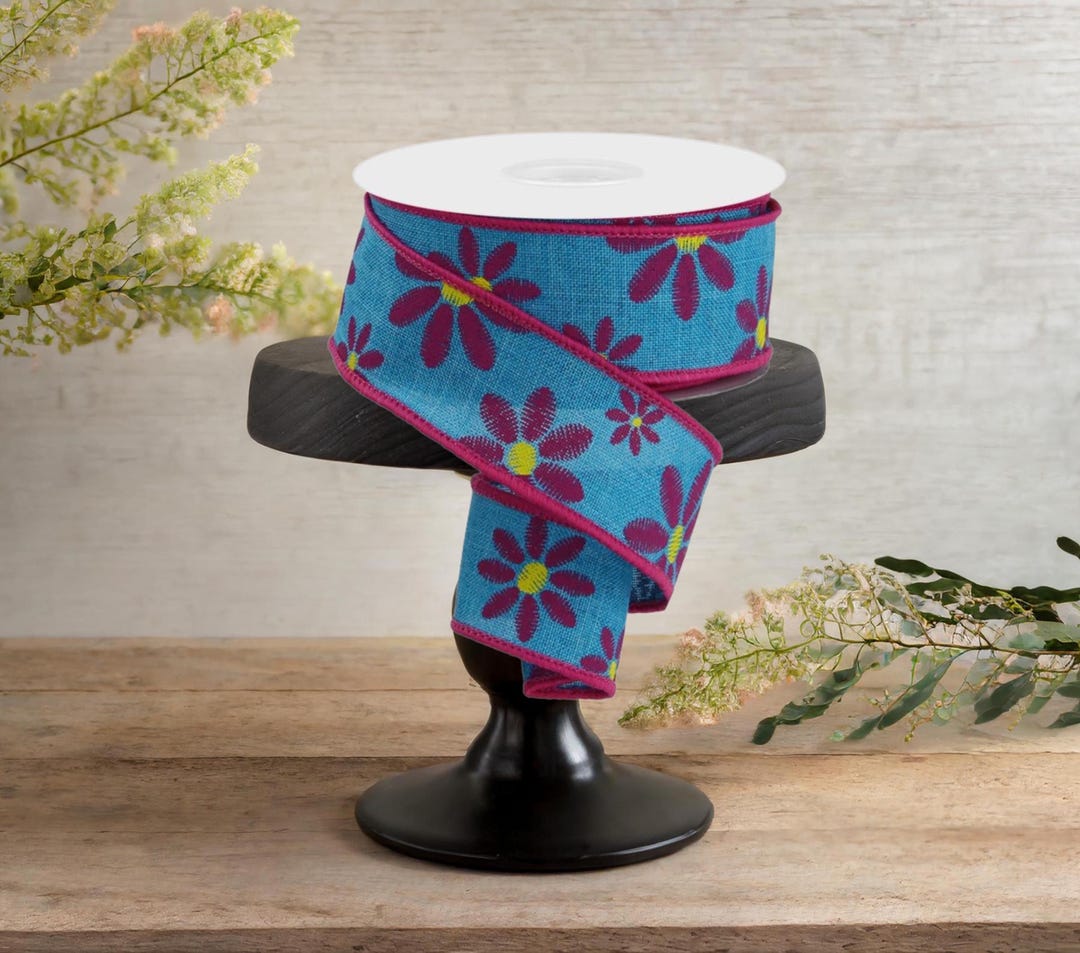 1.5in Embroidered Daisy Ribbon: Light Teal (10 Yards) - Etsy