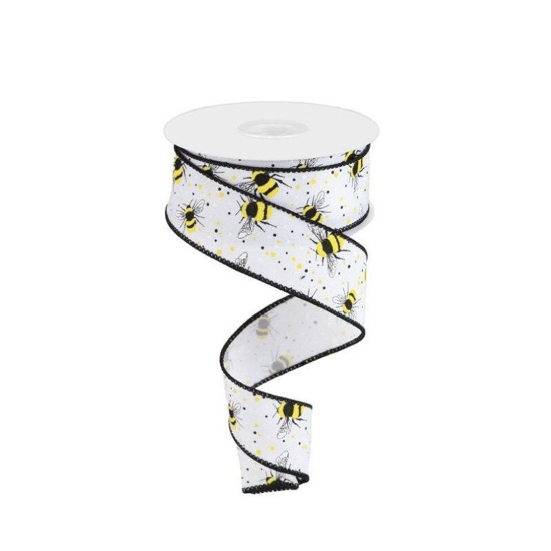 1.5in Bumble Bee on Diagonal Weave Ribbon: White 10 Yards - Etsy