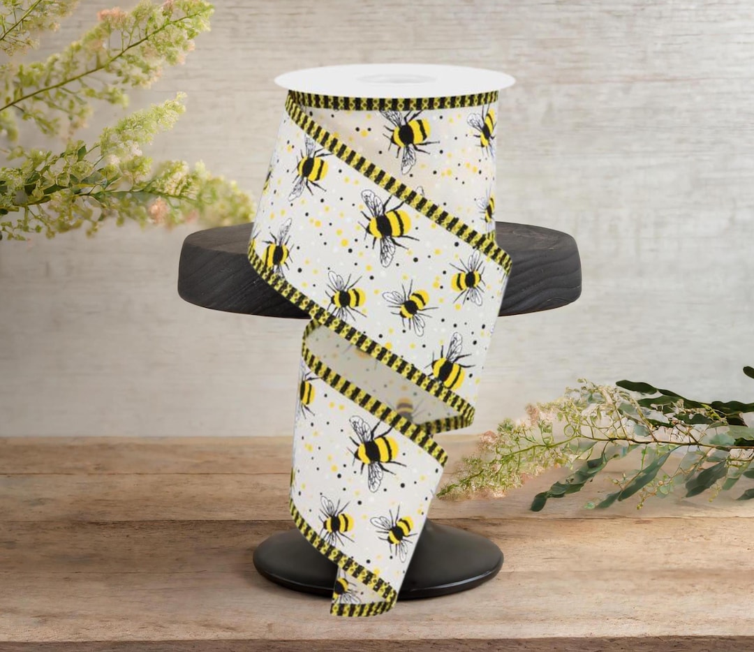 2.5in Bumble Bee Stripe Edge Ribbon: Ivory (10 Yards) - Etsy