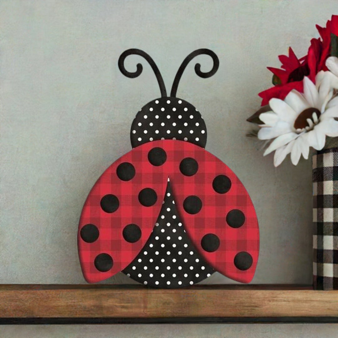 12in Metal Embossed Ladybug Hanger: Polka Dot/plaid - Etsy