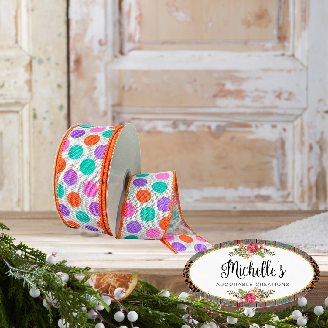 1.5in Stiff Linen Polka Dot Ribbon: Multi (10 Yards) - Etsy
