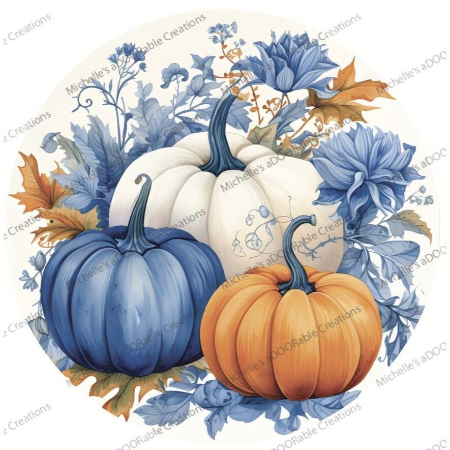 Blue Pumpkin Fall Foliage Sign - Wreath Accent Sign - Etsy