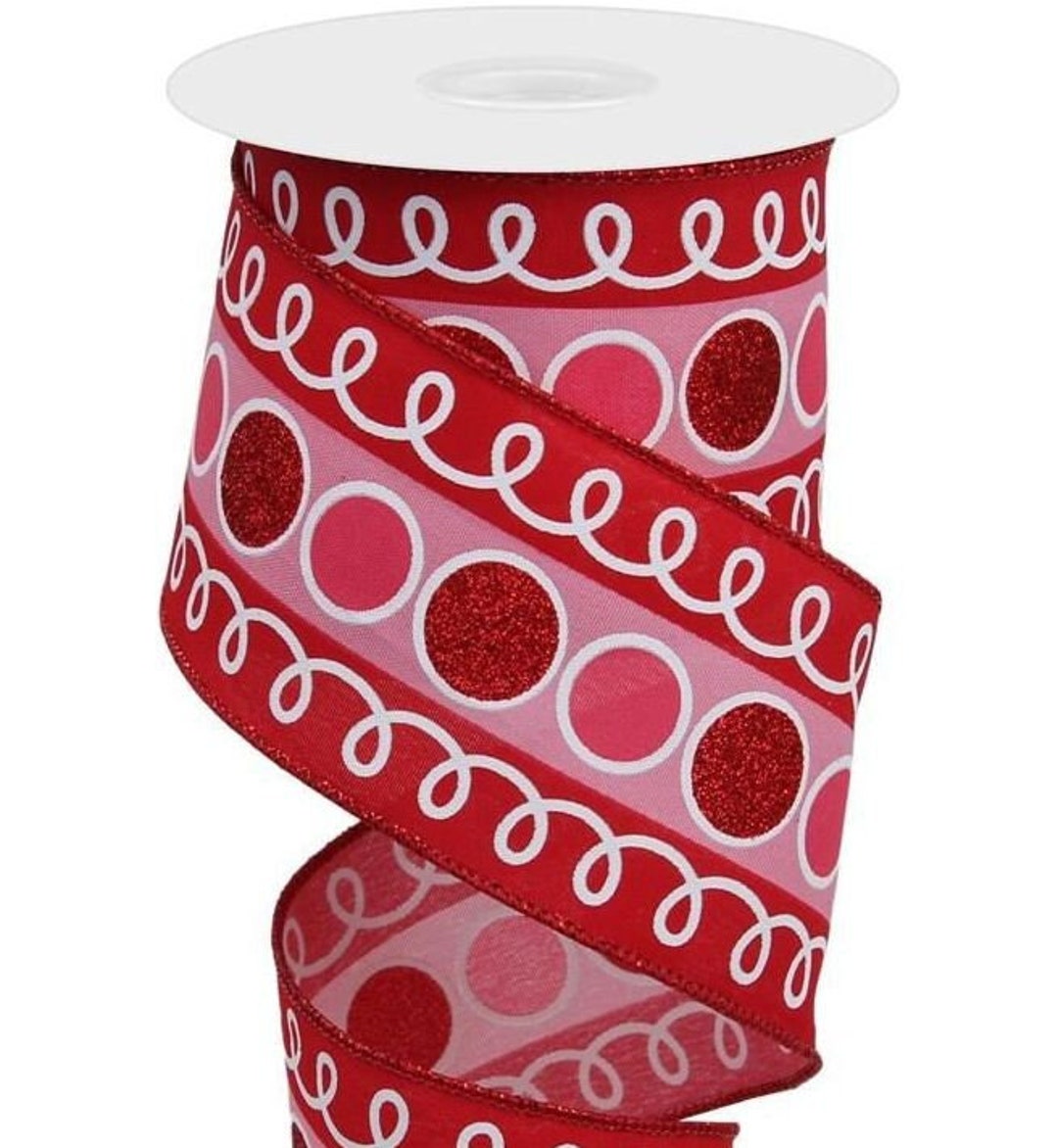 2.5in Striped Glitter Circle Loops Ribbon: Red 10 Yards - Etsy