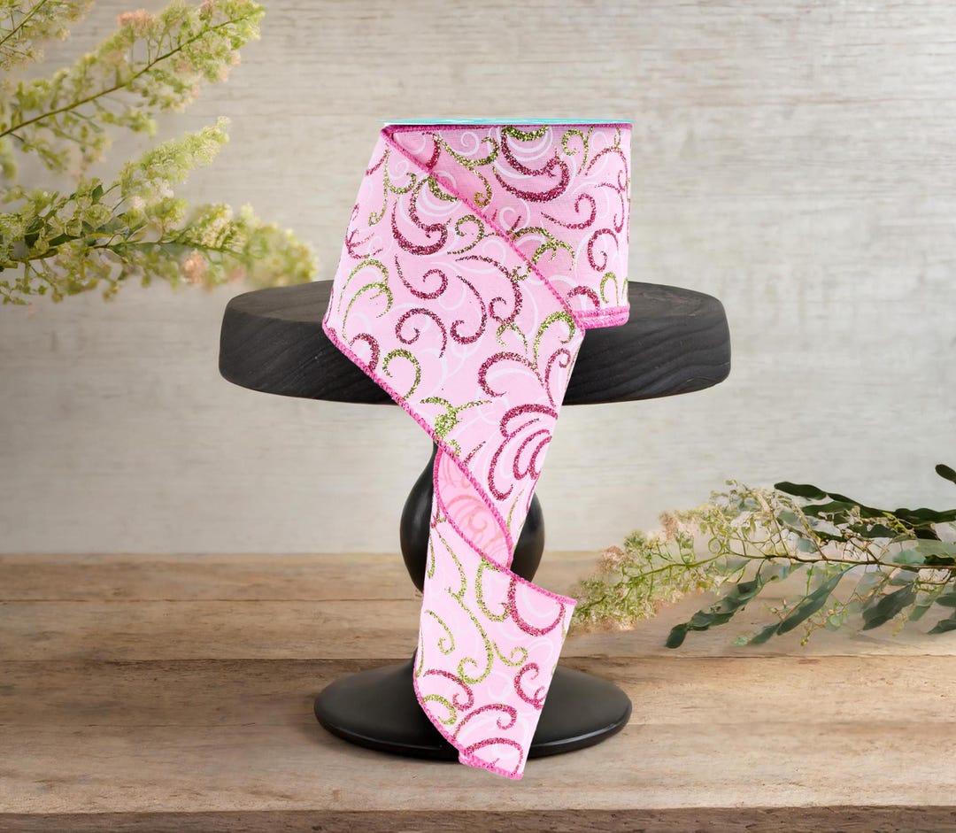2.5in Multi Swirls Glitter Ribbon: Light Pink/lime/white (10 Yard) - Etsy
