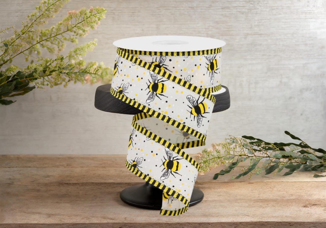 1.5in Bumble Bee Stripe Edge Ribbon: Ivory (10 Yards) - Etsy