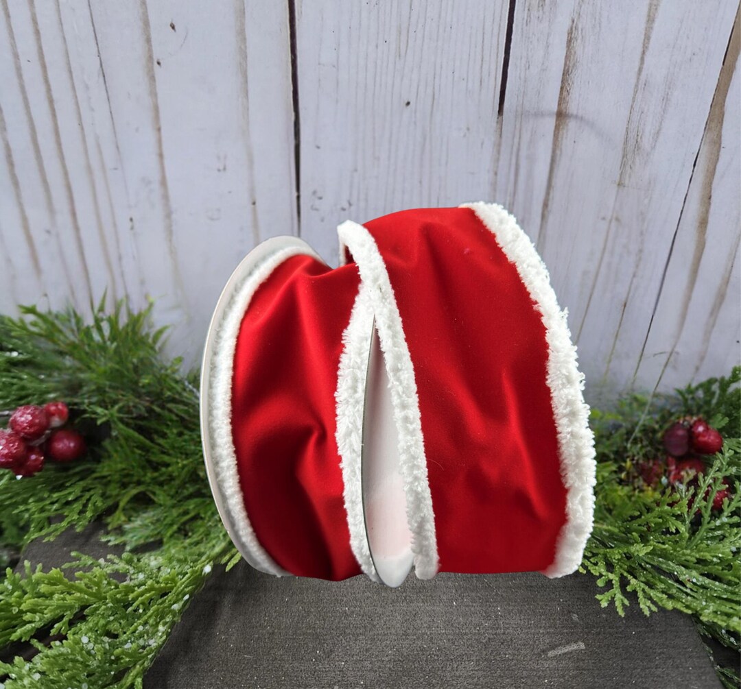2.5in Snow Edge Velvet Ribbon: Red 10 Yards - Etsy