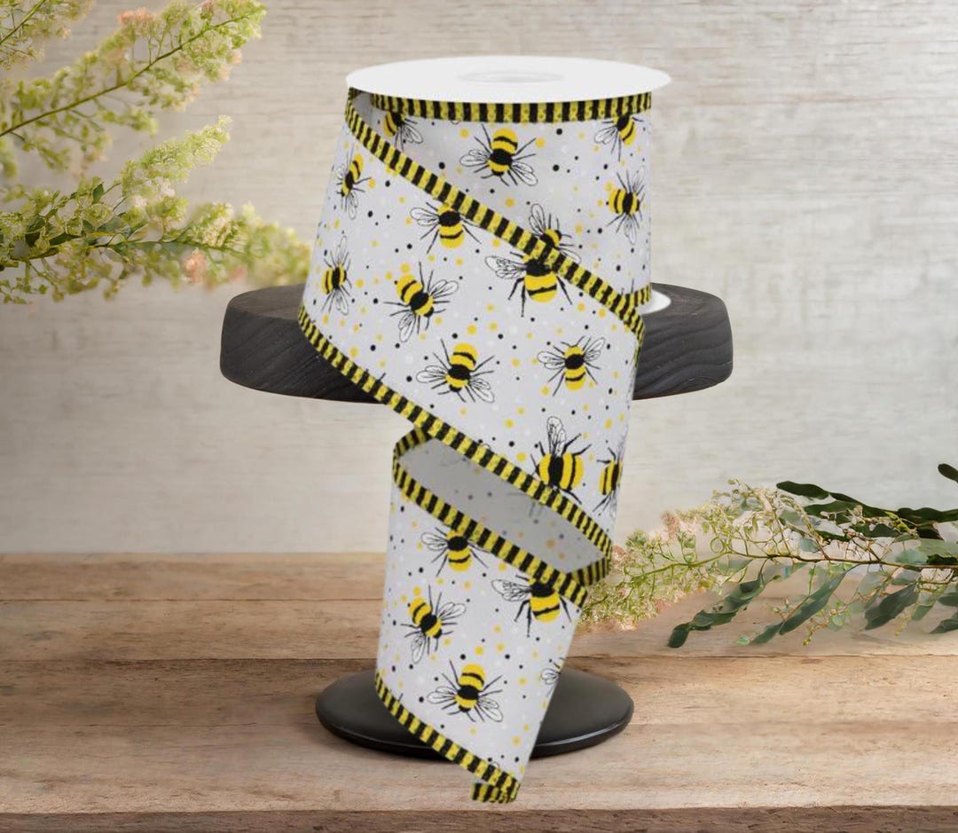 2.5in Bumble Bee Stripe Edge Ribbon: White (10 Yards) - Etsy