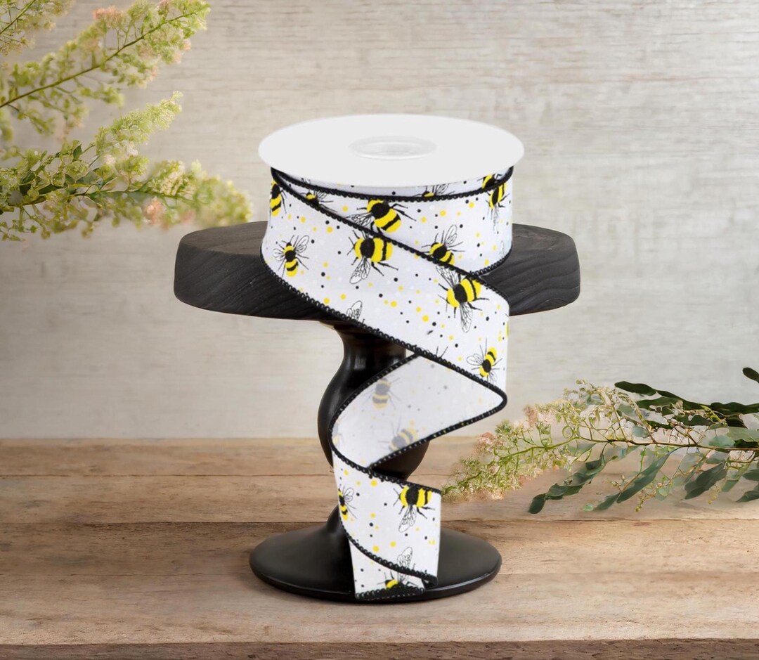 1.5in Bumble Bee on Diagonal Weave Ribbon: White (10 Yards) - Etsy