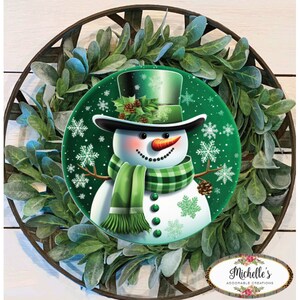 Emerald Green Snowman Round Sign Wreath Enhancement - Etsy