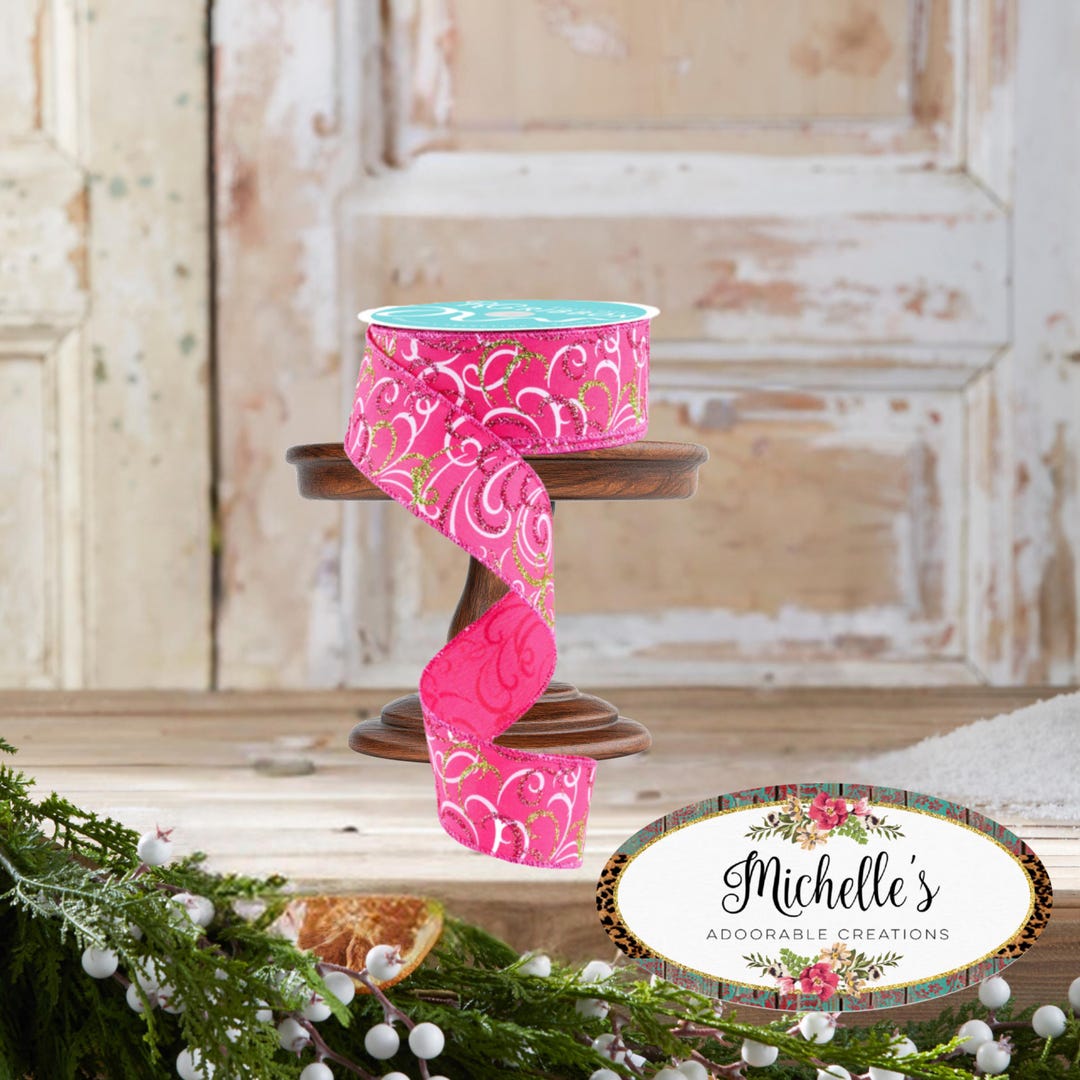 1.5in Multi Swirls Glitter Ribbon: Hot Pink/lime/white (10 Yard) - Etsy