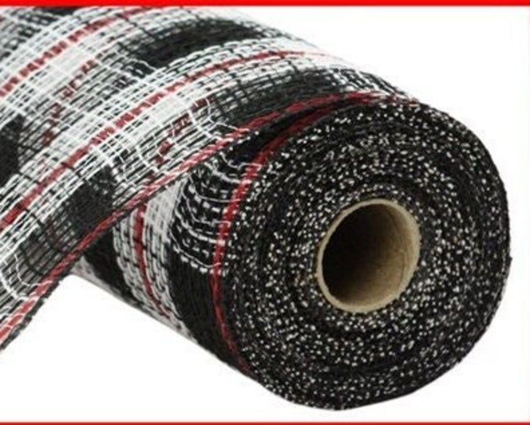10.5in Faux Jute Check Foil Mesh: Black/red 10 Yards - Etsy