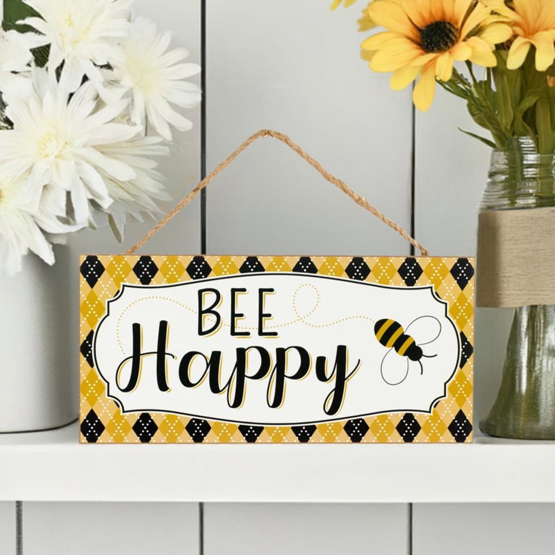 12in Wood Sign: Bee Happy - Etsy