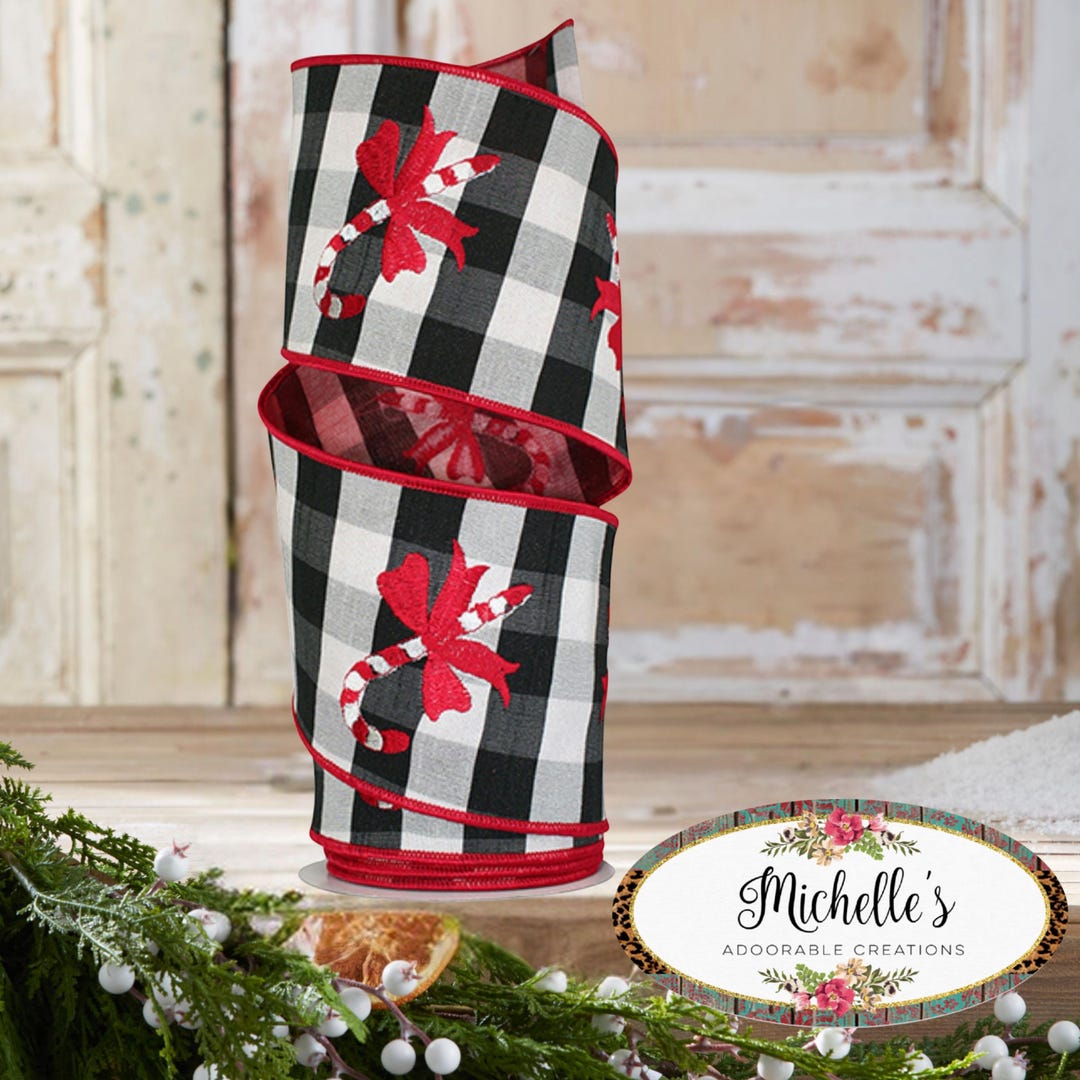 4in Candy Cane Check Embroidery Ribbon: Black & White (5 Yards) - Etsy