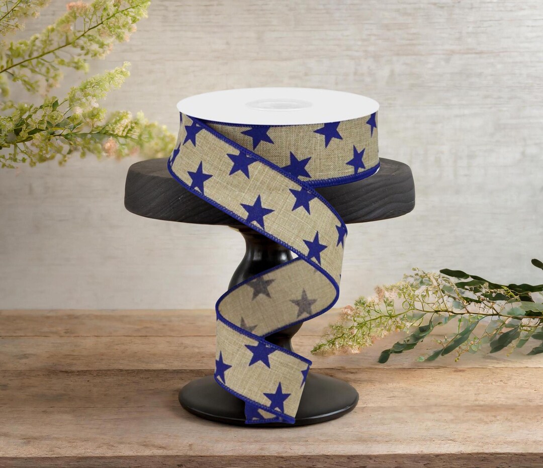 1.5in Beige Royal Canvas Ribbon: Blue Stars (10 Yards) - Etsy
