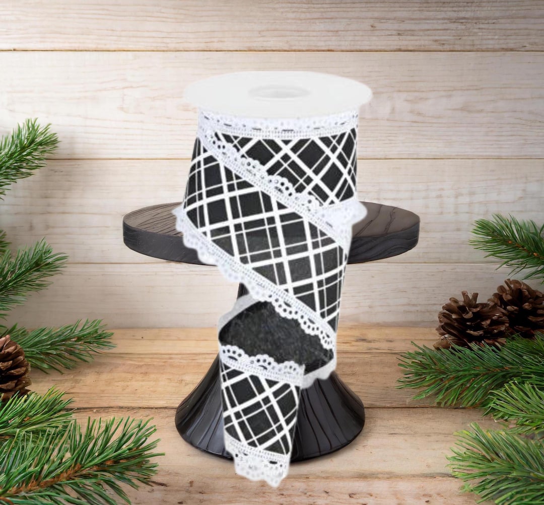 2.5" Line Check Lace Ribbon: Black/white (10 Yard) - Etsy
