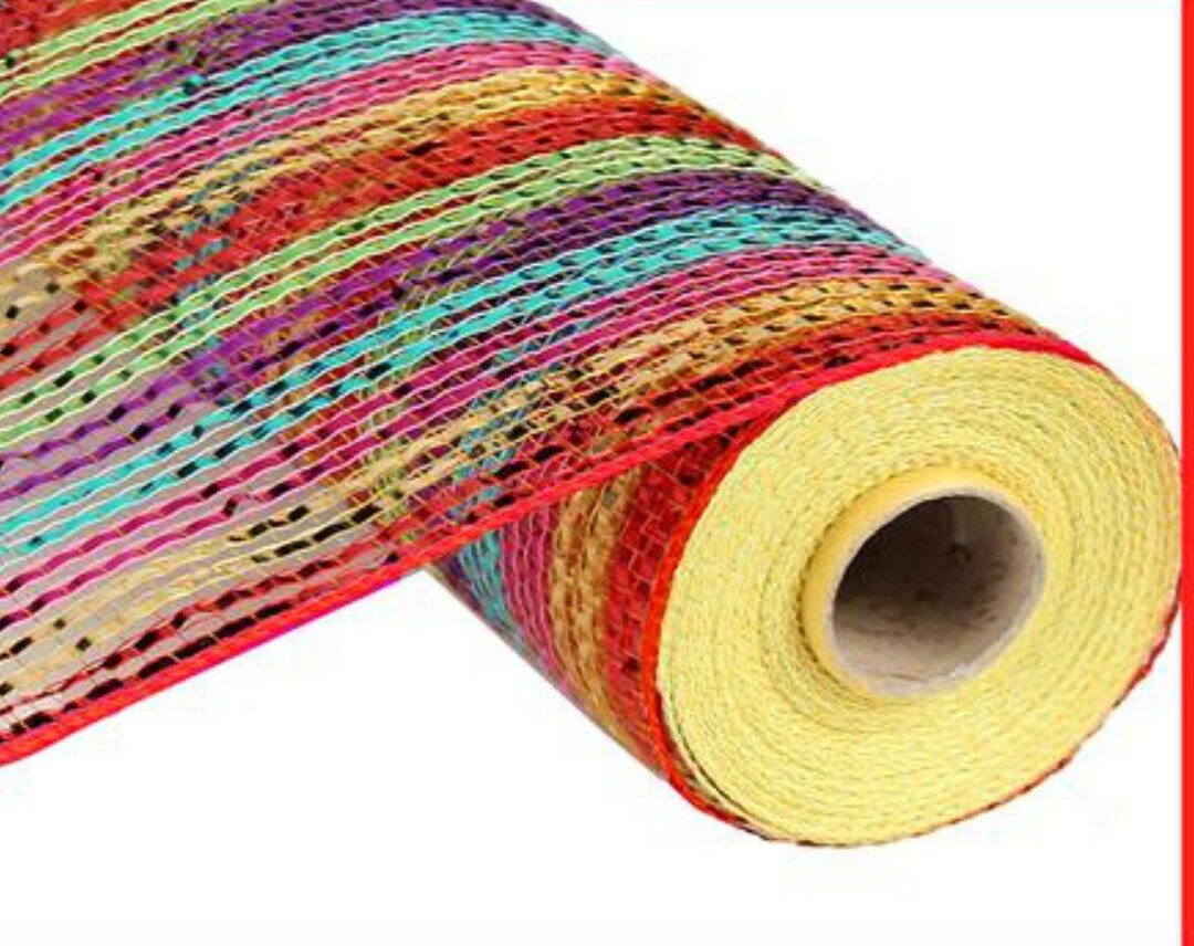 10in Wide Foil Stripes Poly Deco Mesh: Bright Multi (10 Yards) - Etsy