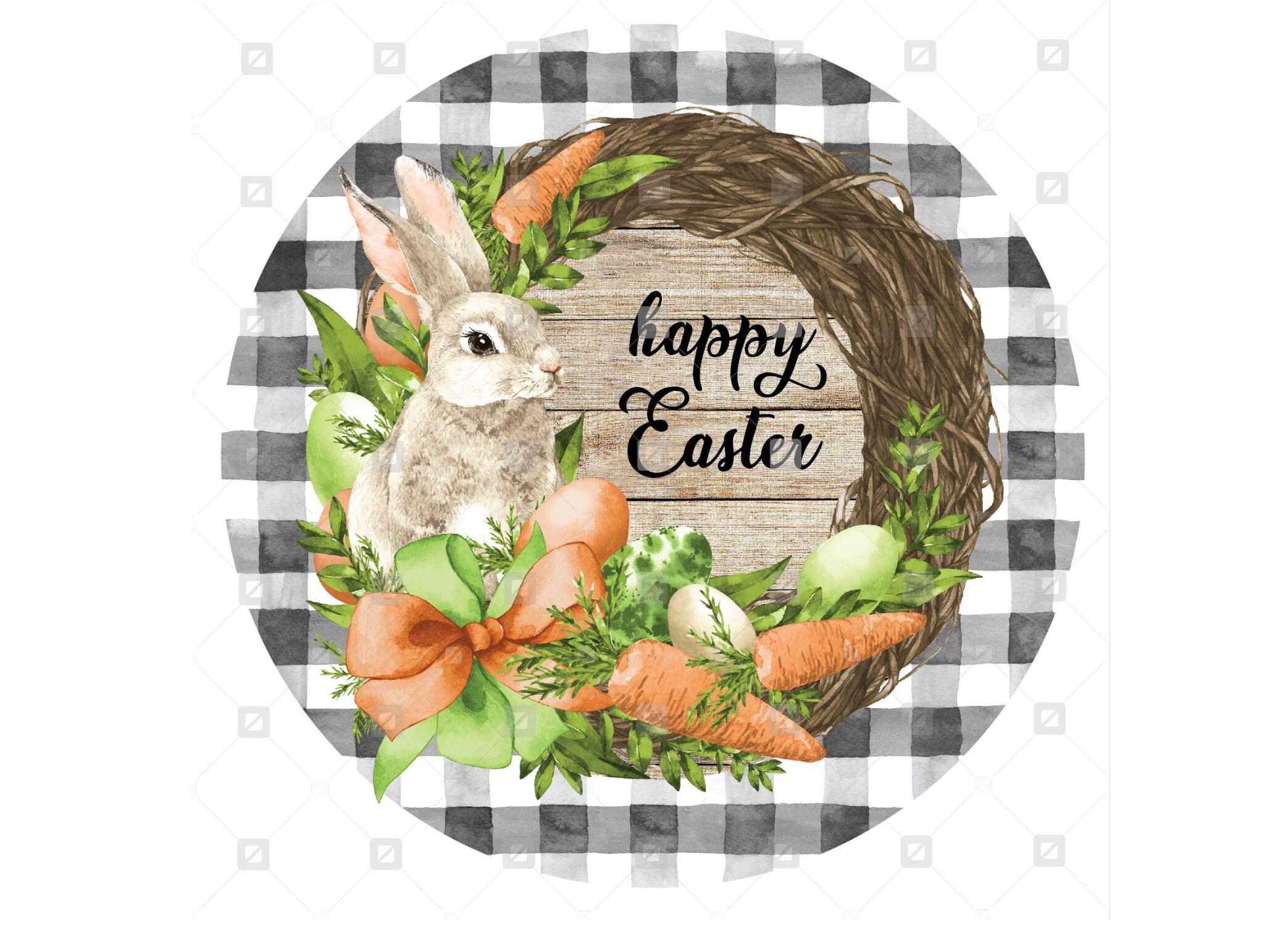 Happy Easter Grapevine Carrot Bunny Round Sign Wreath | Etsy