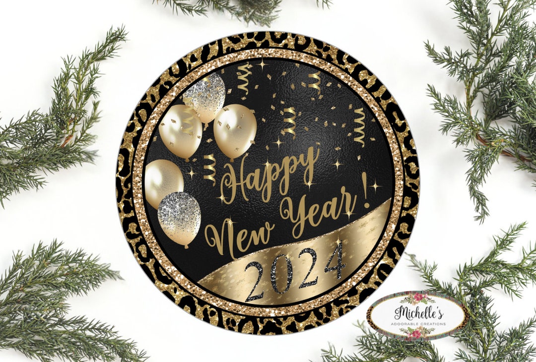 Happy New Year 2024 Gold Black Sign Wreath Enhancement - Etsy
