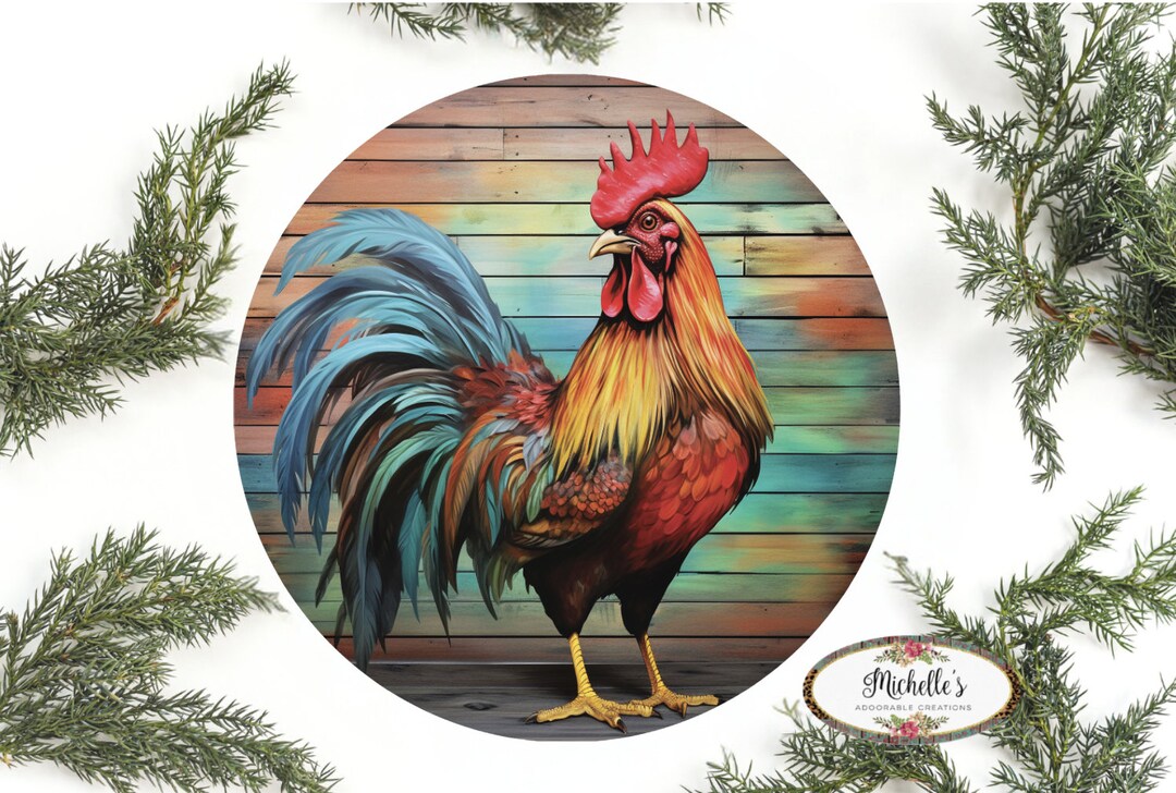 Colorful Rooster Round Sign - Etsy