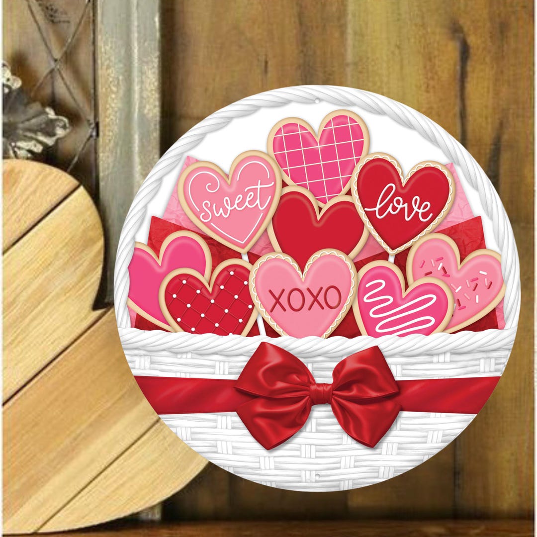 12in Round Metal Sign: Basket Valentine Cookies - Etsy