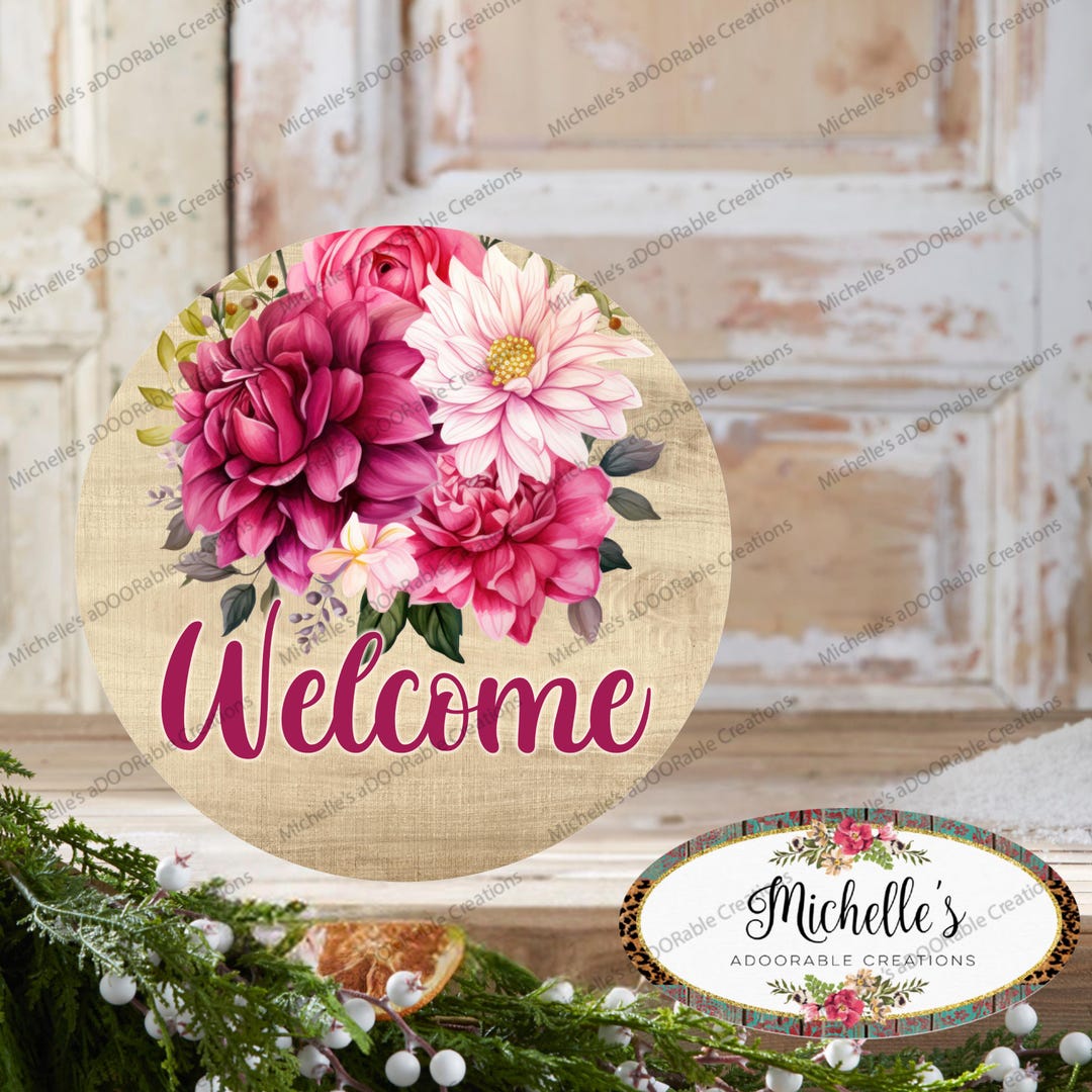 Welcome Watercolor Floral Round Sign - Etsy