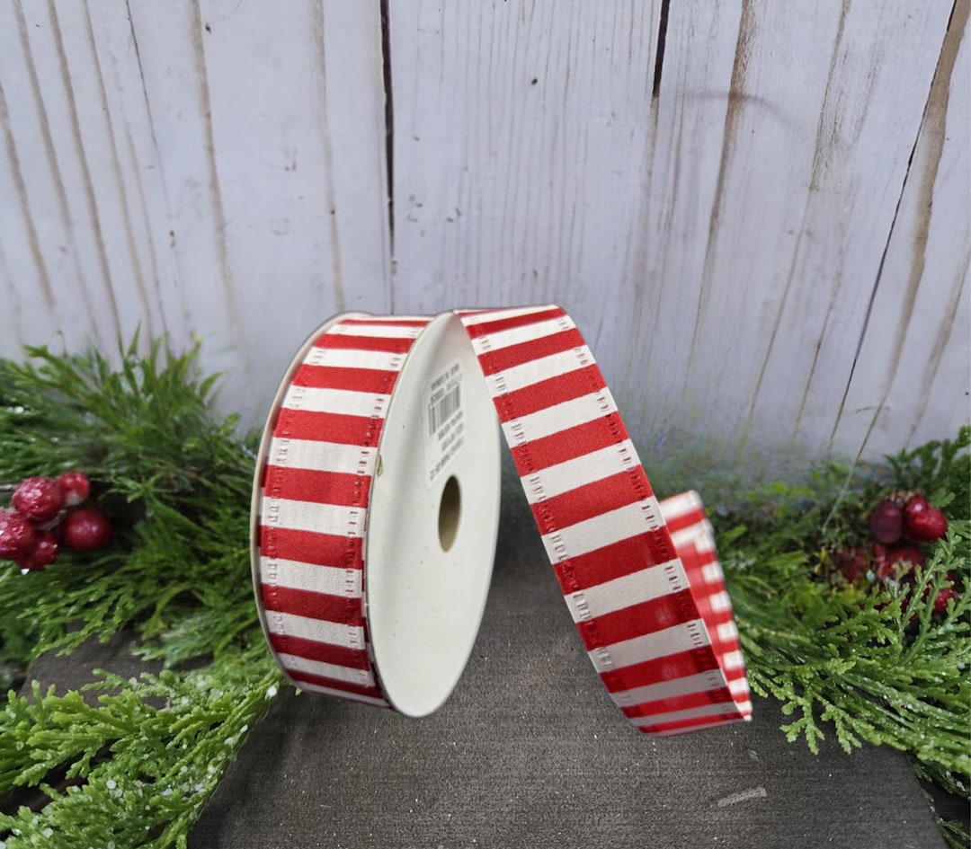 7/8in Peppermint Stripe Ribbon: Red (10 Yards) - Etsy