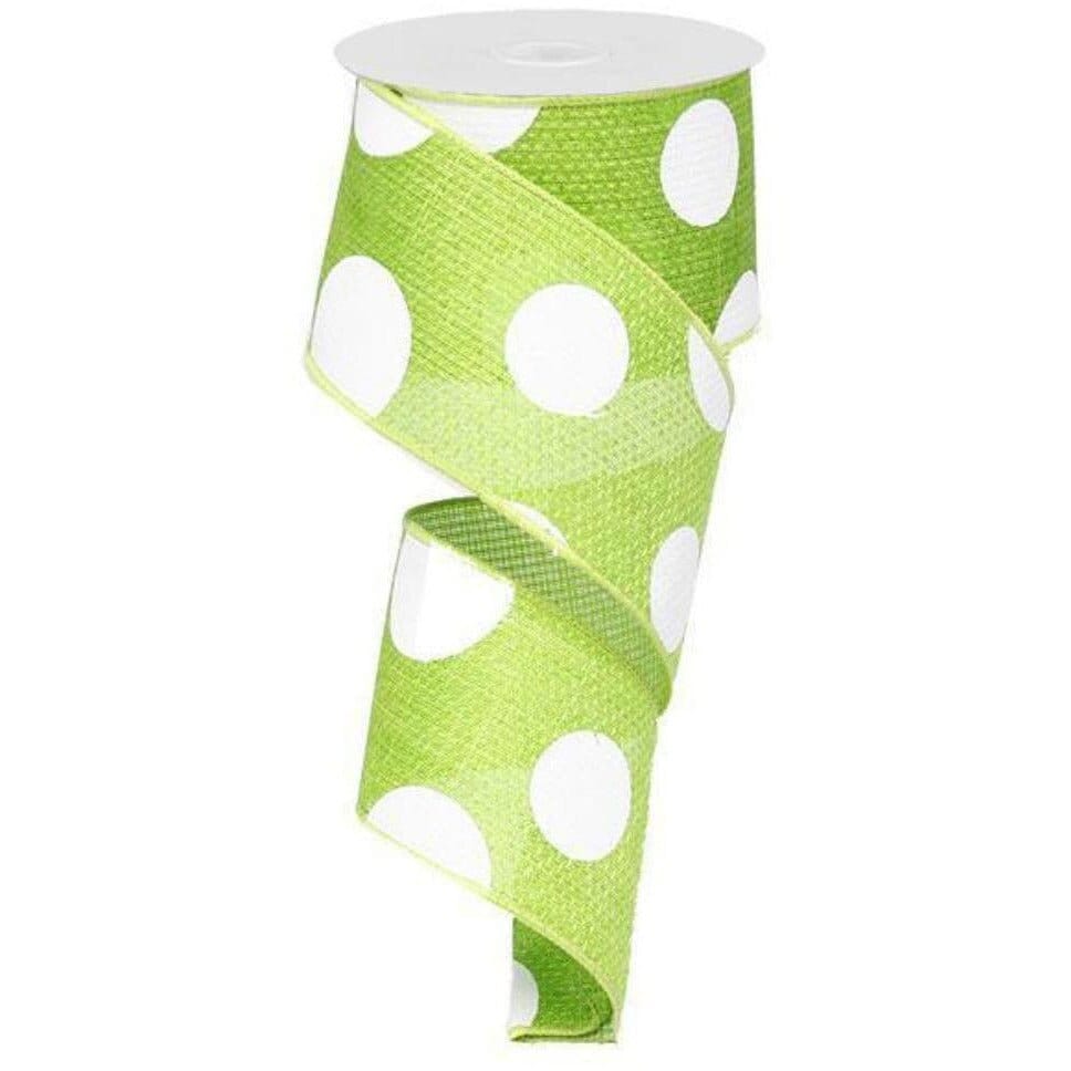2.5in Faux Burlap Giant Polka Dot Ribbon: Lime Green & White (10 Yards ...