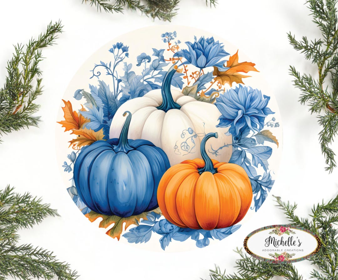 Blue Pumpkin Fall Foliage Sign - Wreath Accent Sign - Etsy