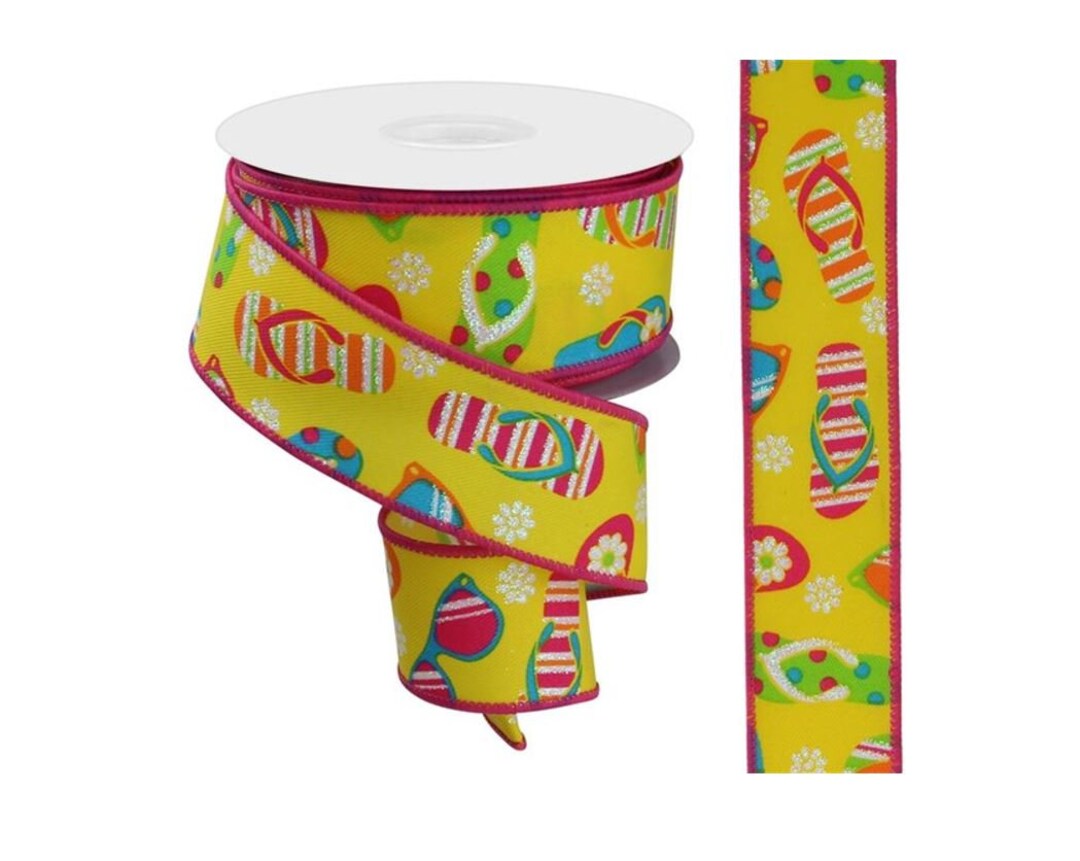 1.5in Flip Flop and Sunglasses Ribbon: Yellow 10 Yard - Etsy