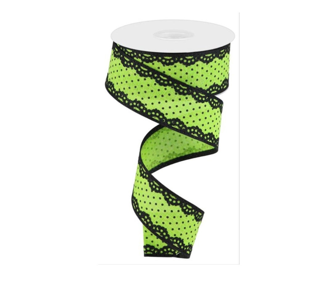1.5in Swiss Dots Lace Edge Ribbon: Lime Green 10 Yards - Etsy