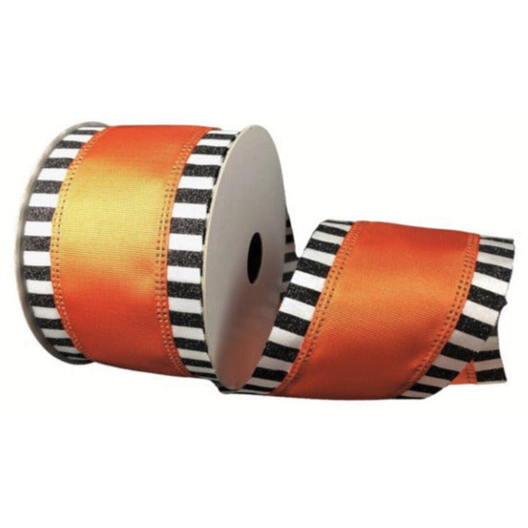2.5in Black & White Glitter Edge Ribbon: Orange 10 Yards - Etsy