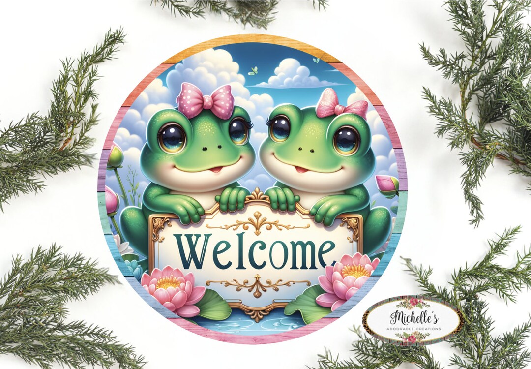 Welcome Double Frog Round Sign - Etsy