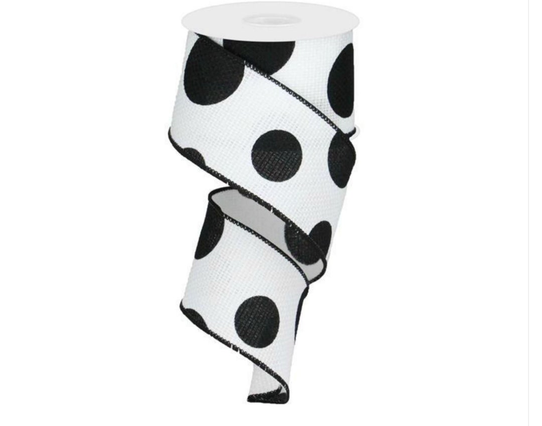 2.5in Faux Burlap Giant Polka Dot Ribbon: White & Black 10 - Etsy