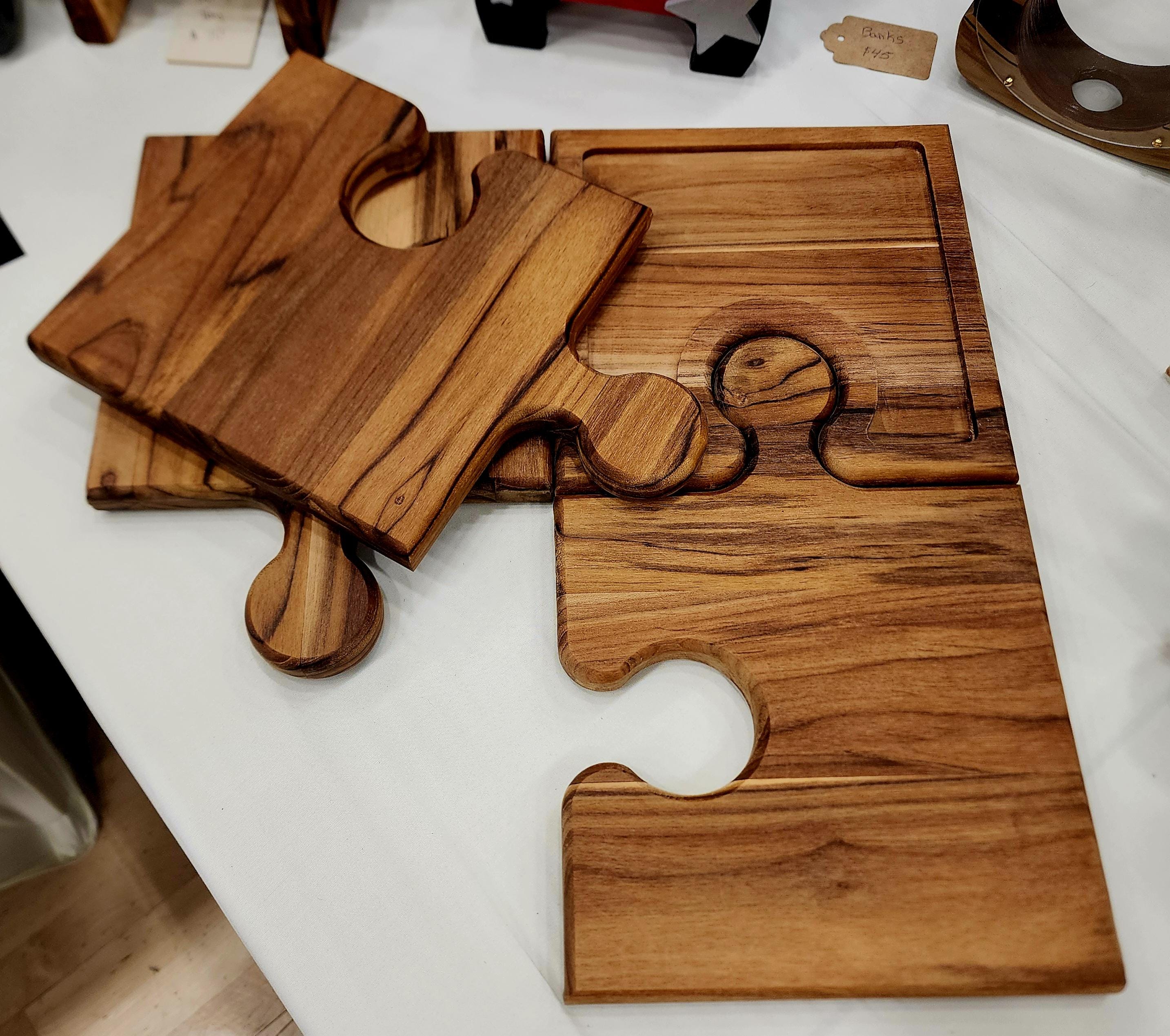 Interlocking Teak Wooden Puzzle Charcuterie Serving Tray / Cutting ...