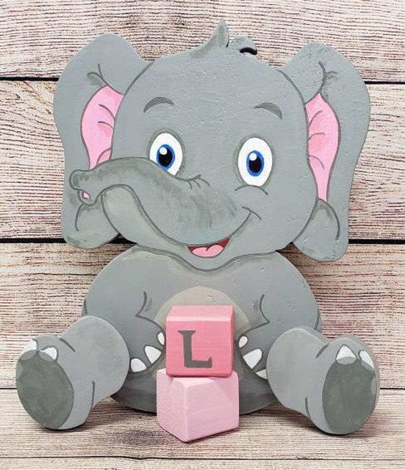 Painted Wood Baby Elephant With Blocks - Etsy