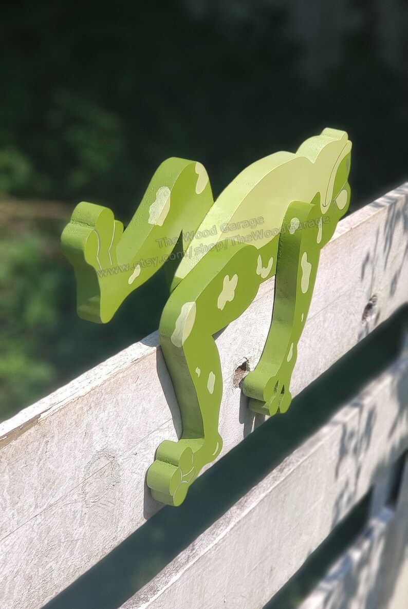 Wooden Lounging Frog for Your Garden Fence or Shelf - Etsy