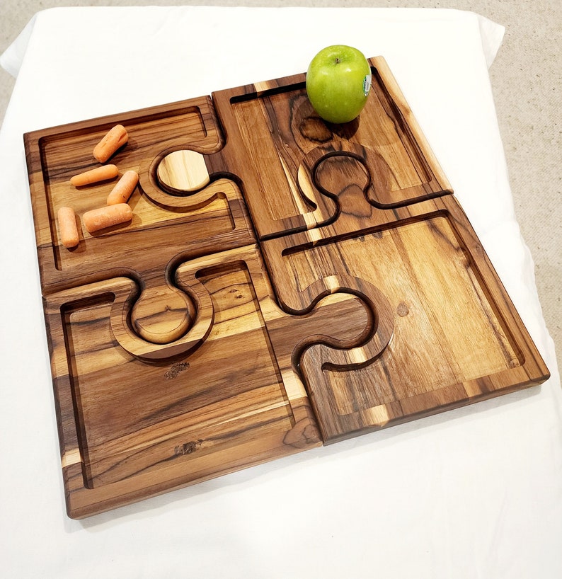 Interlocking Teak Wooden Puzzle Charcuterie Serving Tray / - Etsy