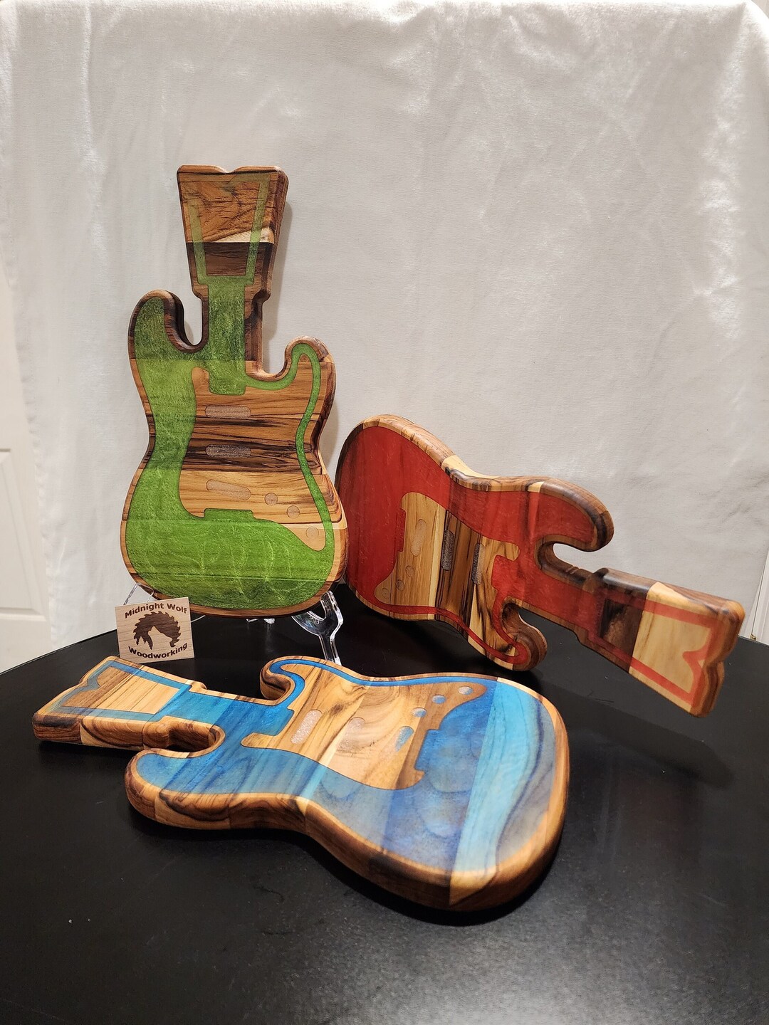 Teak Wood Guitar Charcuterie Board With Reverse Cutting Board and Epoxy ...