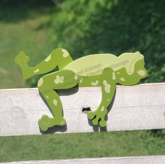 Wooden Lounging Frog for Your Garden Fence or Shelf | Etsy