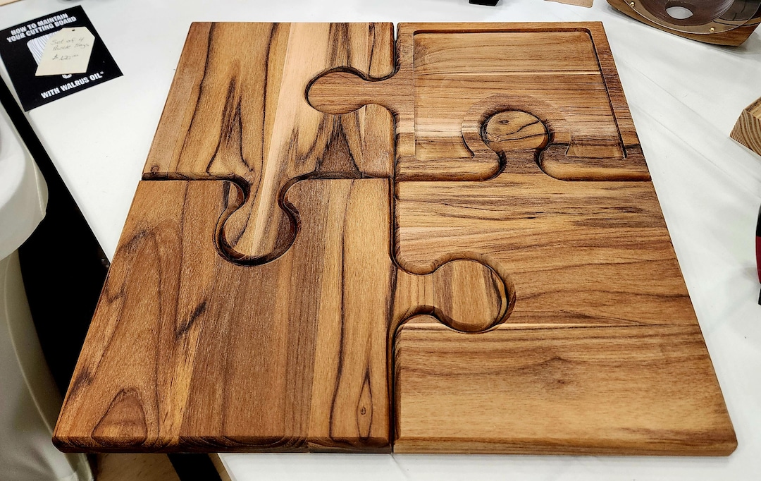 Interlocking Teak Wooden Puzzle Charcuterie Serving Tray / Cutting ...